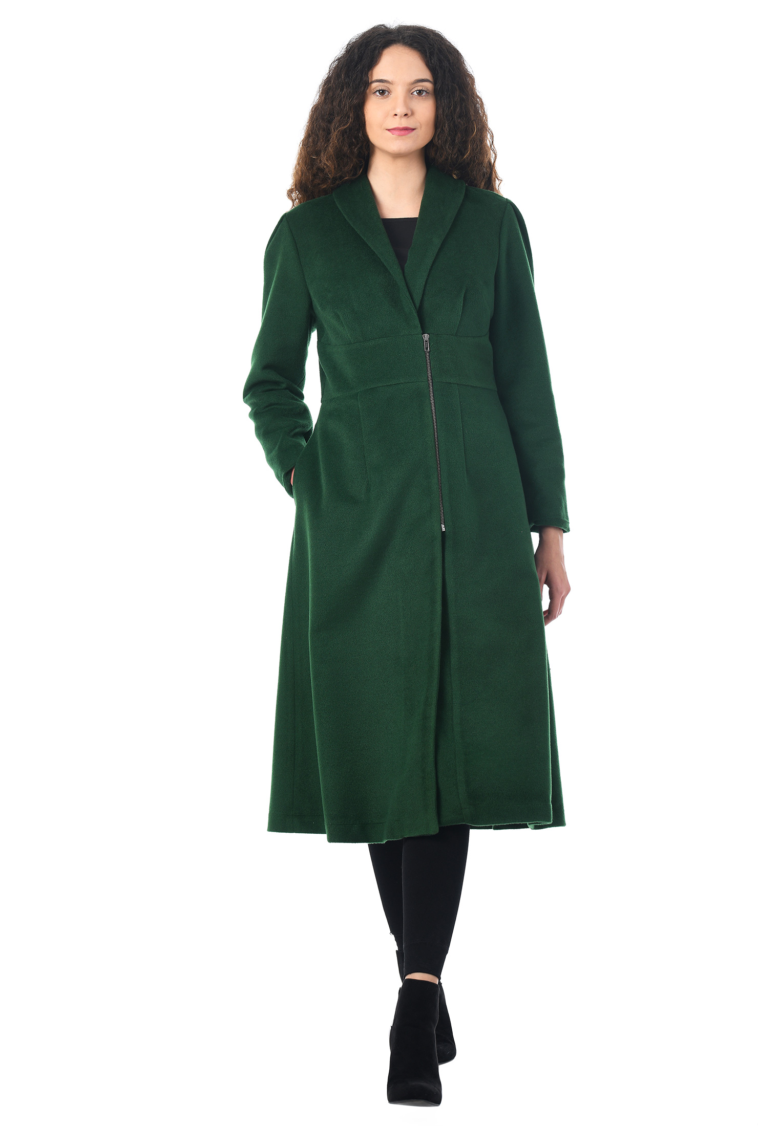 Shop Wool blend zip front A-line coat | eShakti