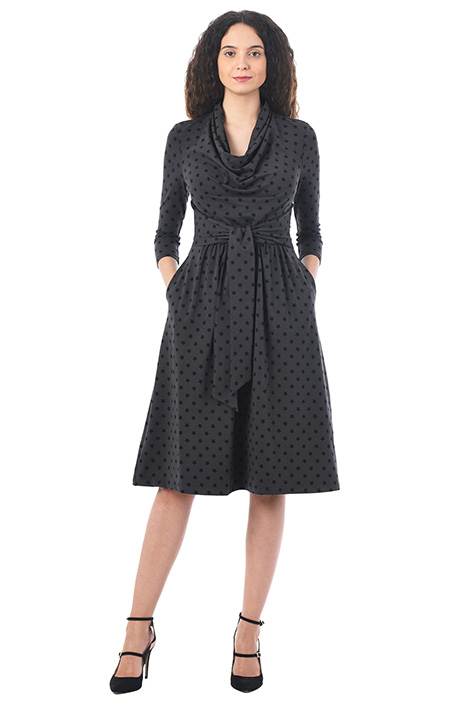 Shop Tie front star print cotton knit dress | eShakti