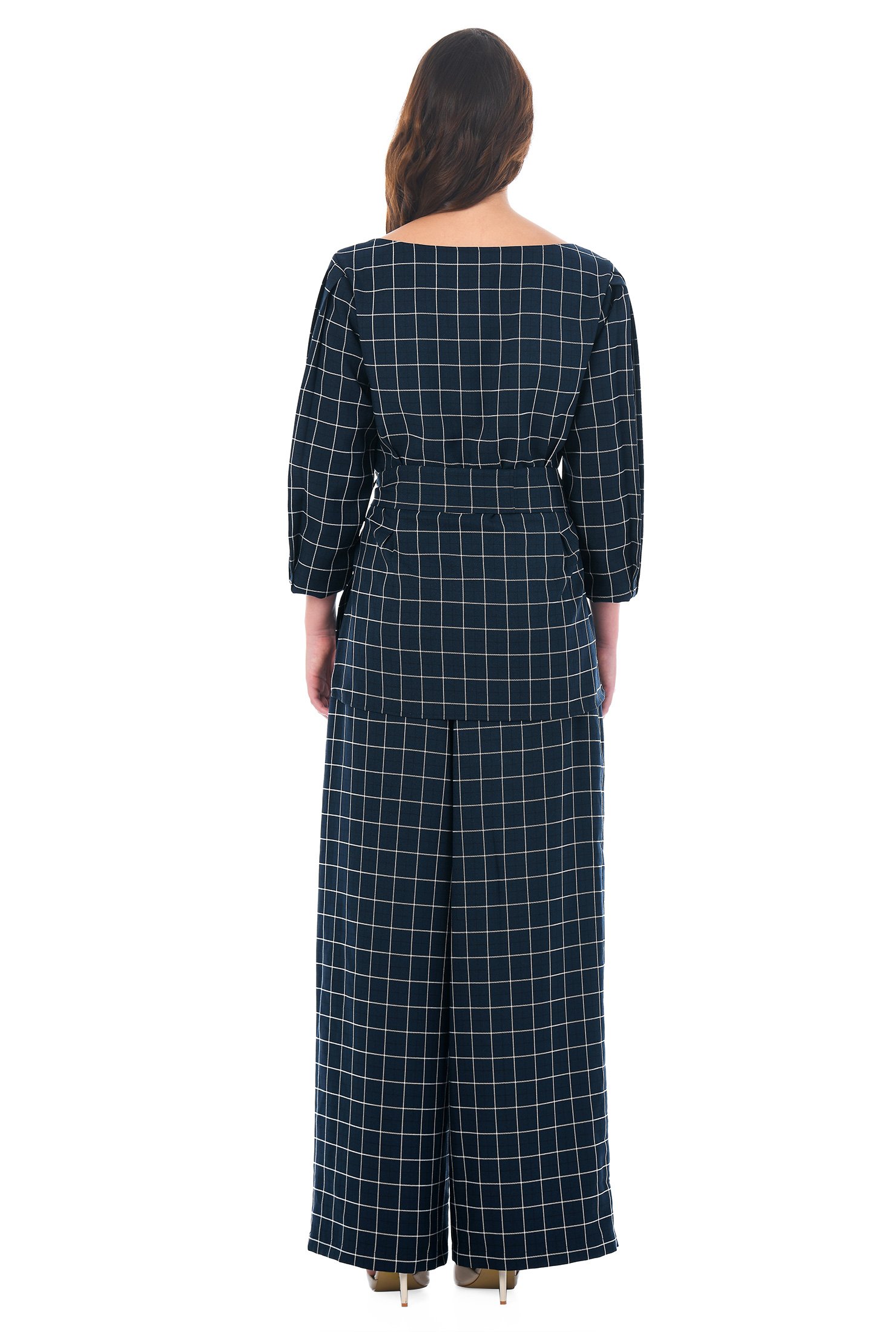 Shop Windowpane twill check top and wide-leg pants | eShakti