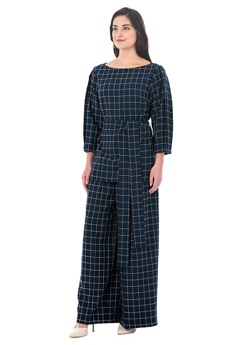 Shop Windowpane twill check top and wide-leg pants | eShakti