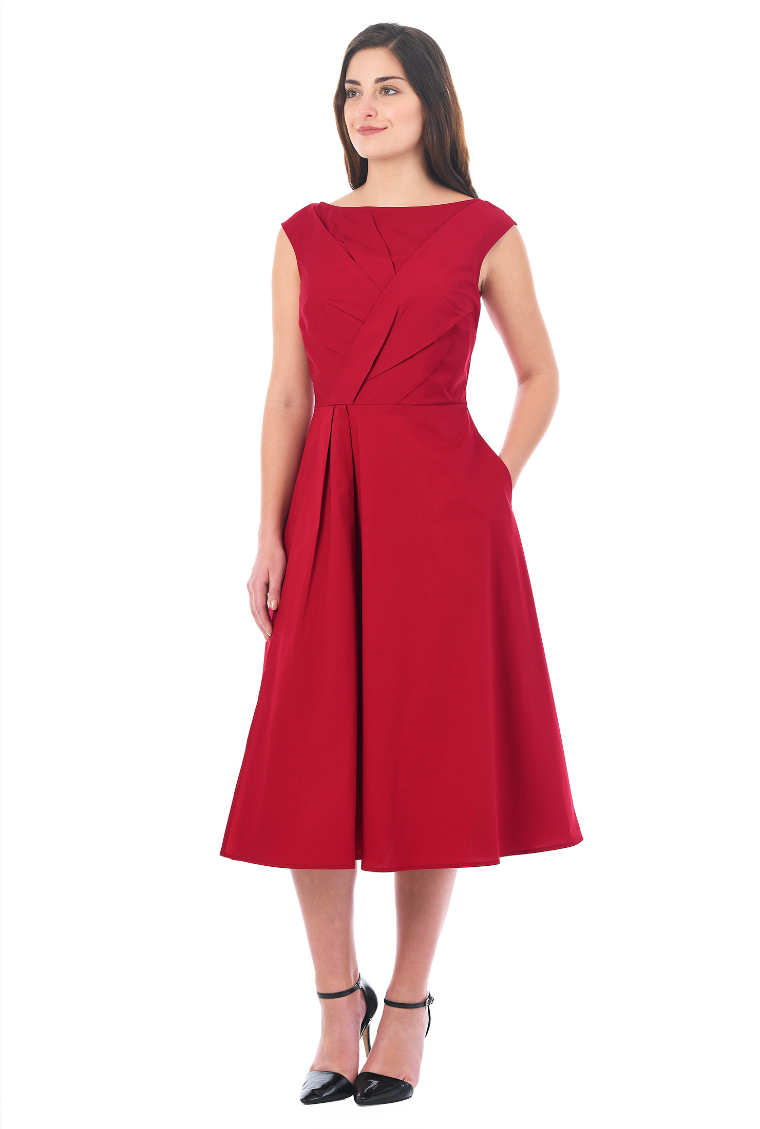 Shop Cross pleat front poplin dress | eShakti