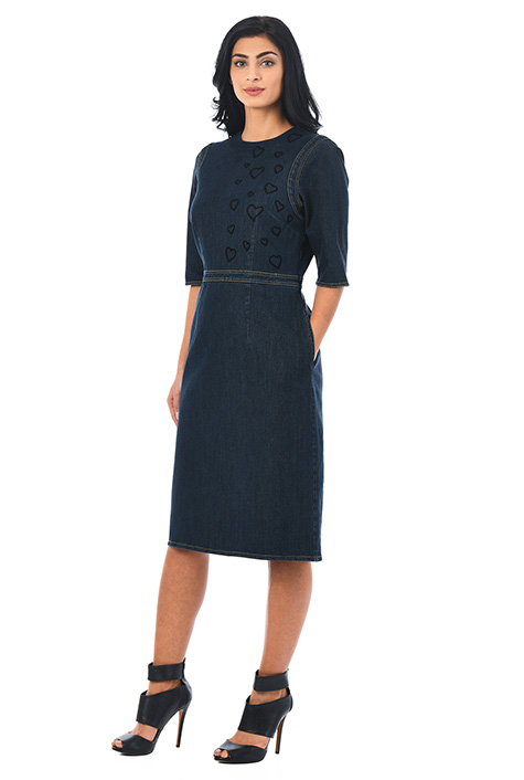 Shop Heart embellished denim sheath dress | eShakti