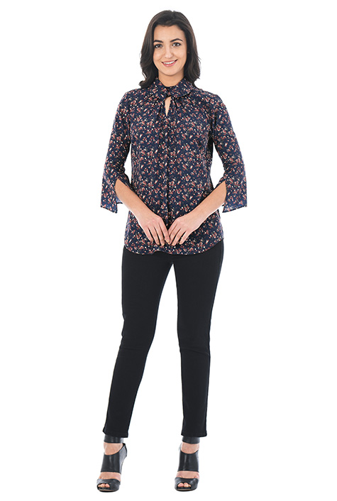 Shop Knot neck floral print crepe top | eShakti