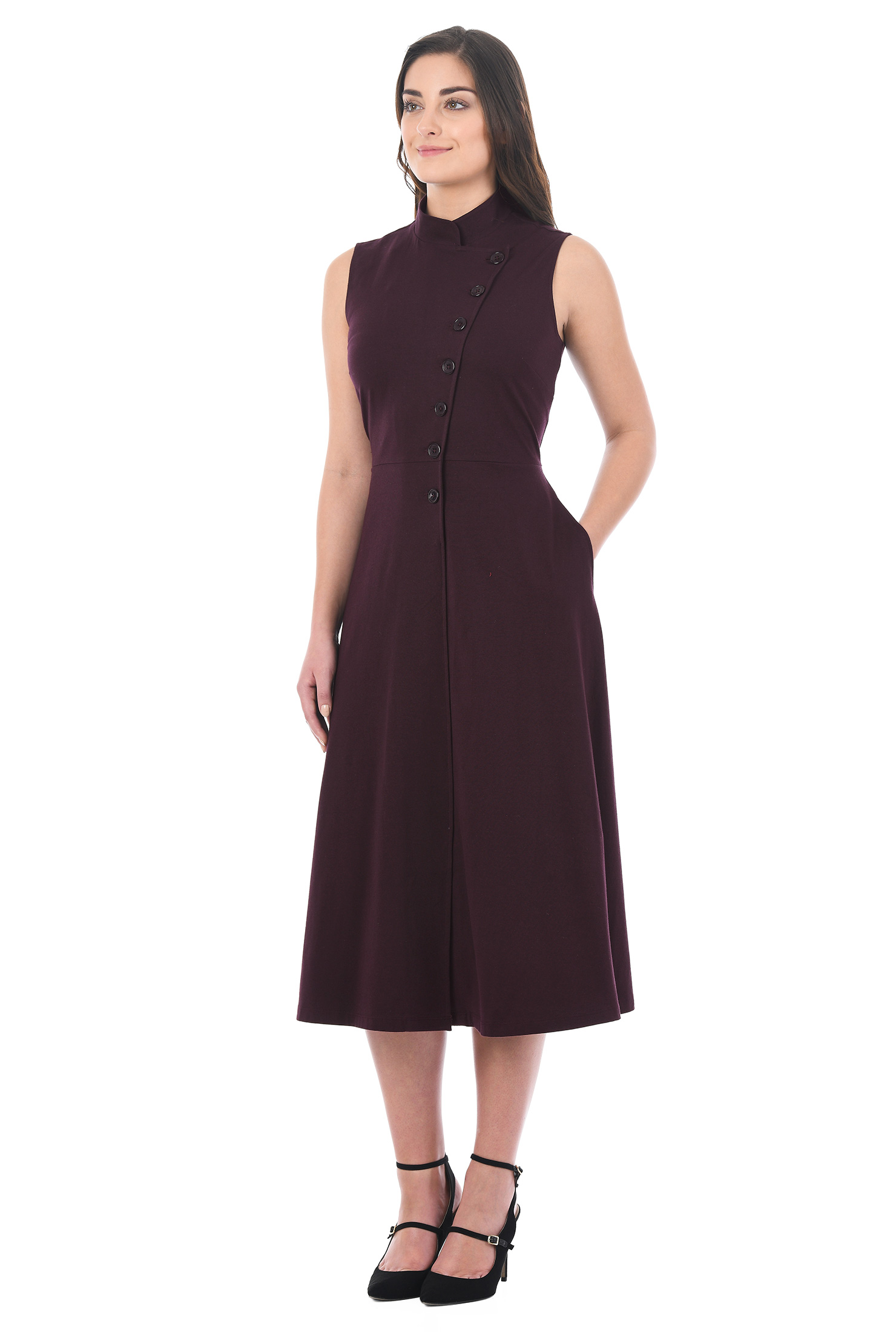 Shop Side button cotton knit A-line dress | eShakti