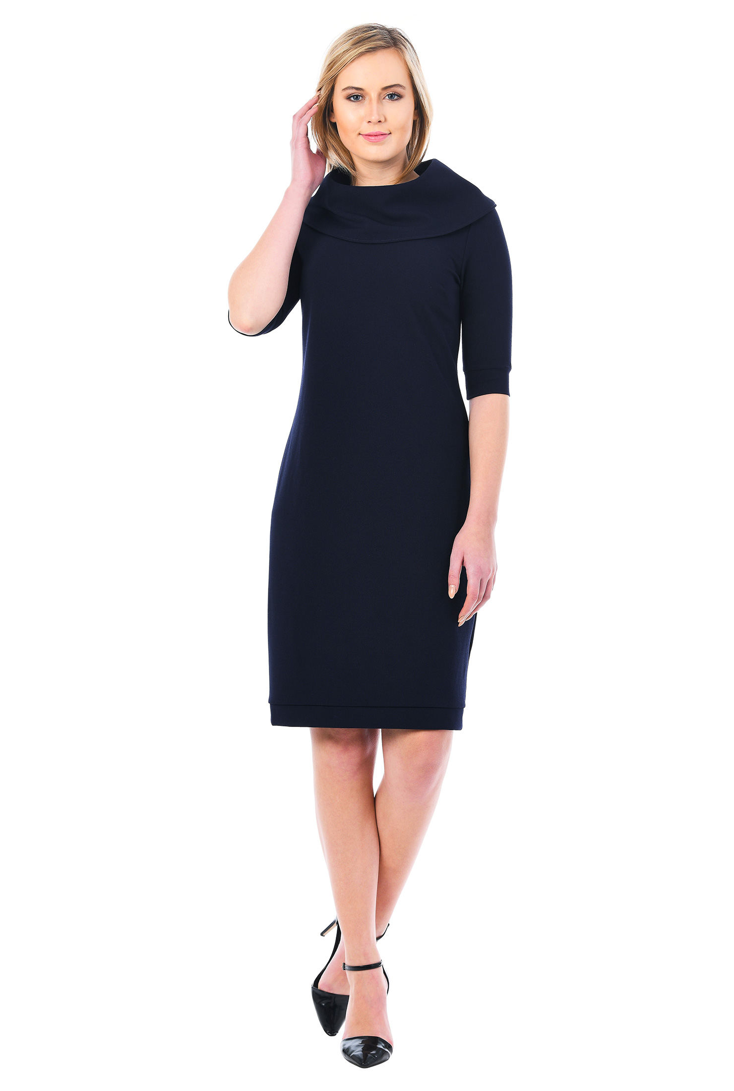 Shop Wide fold over collar twill knit dress | eShakti