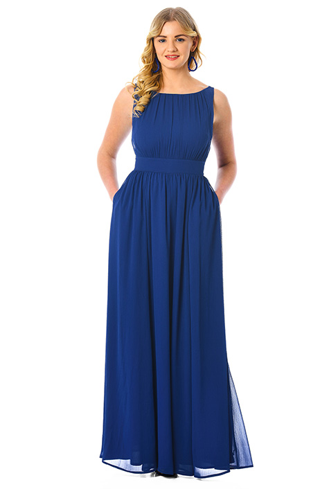 Shop Ruched pleat chiffon maxi dress | eShakti