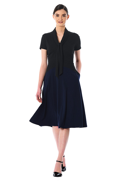 Shop Tie-neck colorblock cotton knit dress | eShakti