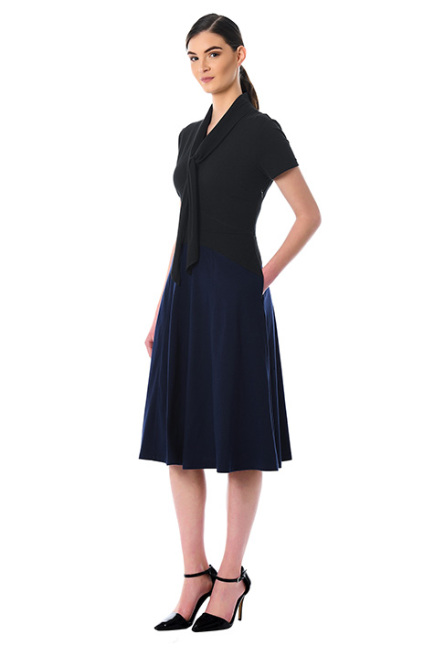 Shop Tie-neck colorblock cotton knit dress | eShakti
