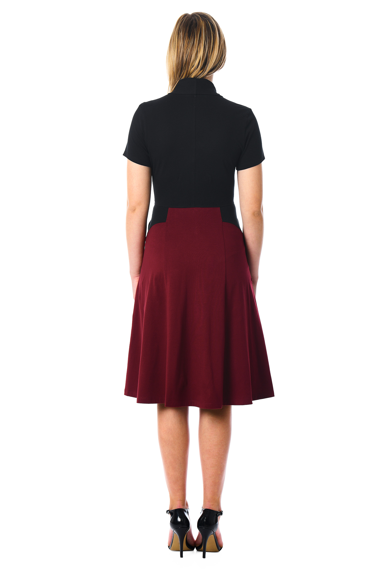 Shop Tie-neck colorblock cotton knit dress | eShakti