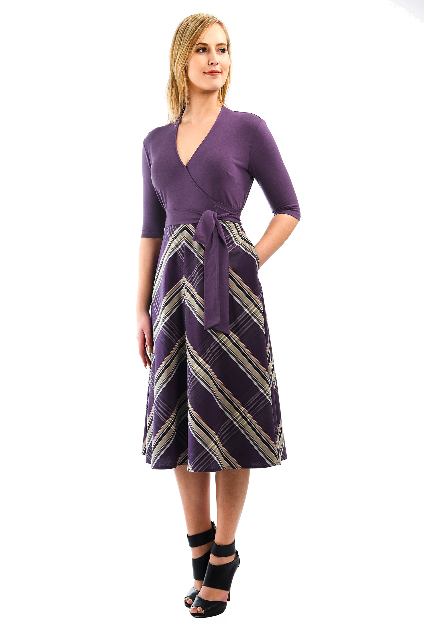 Shop Cotton check mixed media dress | eShakti