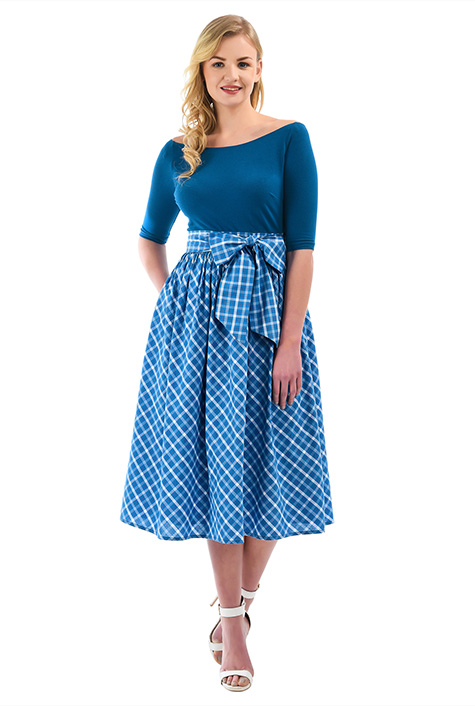 Shop Cotton knit and cotton check dress | eShakti