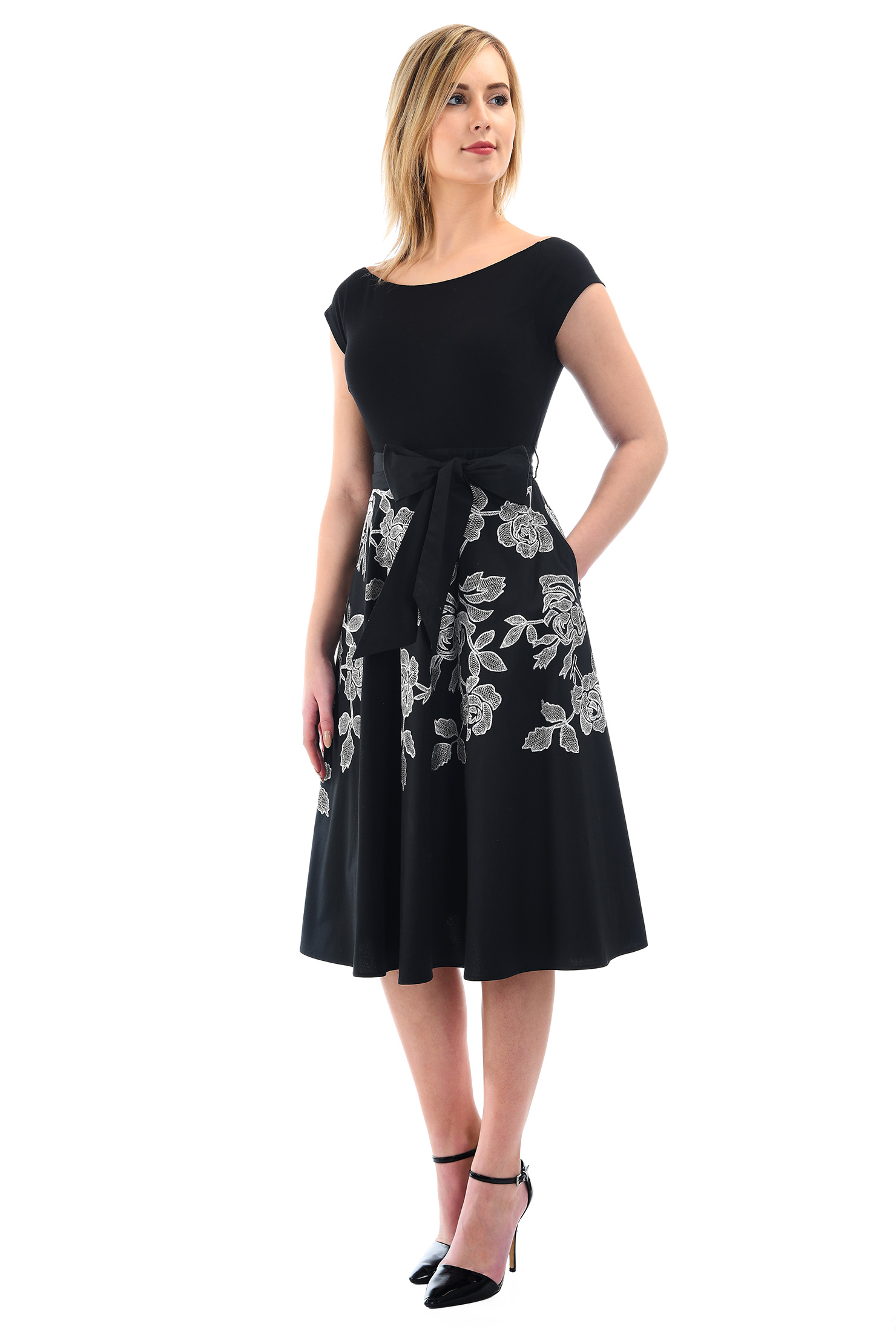 Shop Rose embellished mixed media dress | eShakti