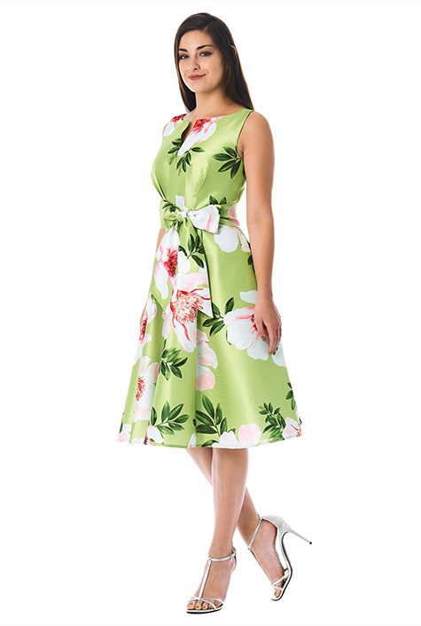 Shop Floral print dupioni sash tie dress | eShakti
