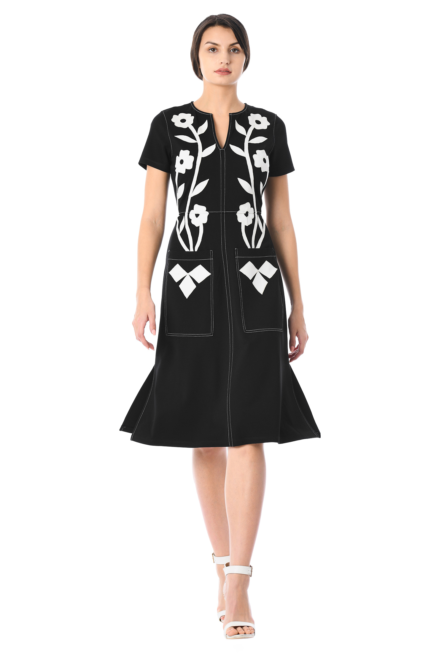 Shop Floral applique ponte knit dress | eShakti