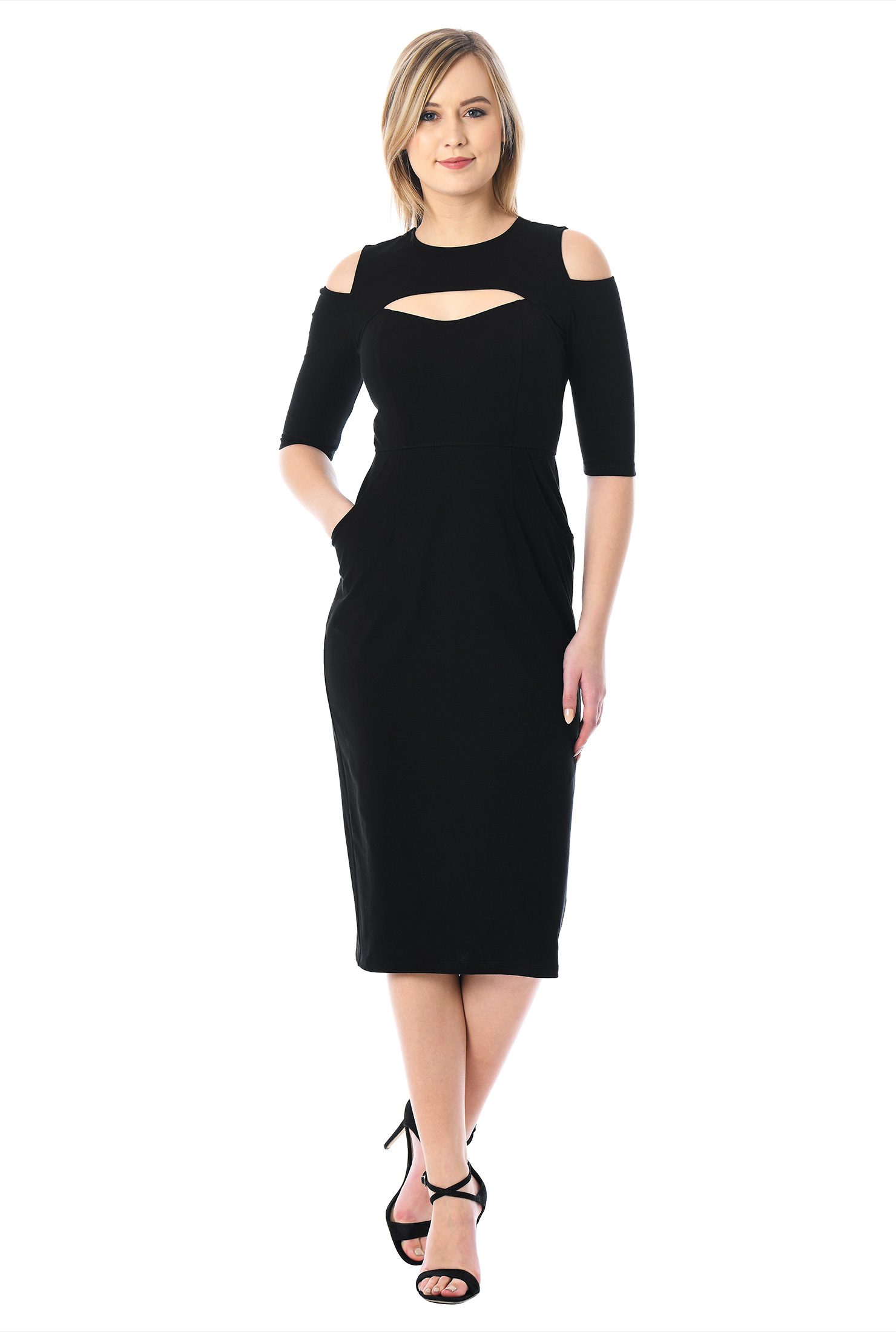 Shop Cold shoulder cotton knit sheath dress | eShakti