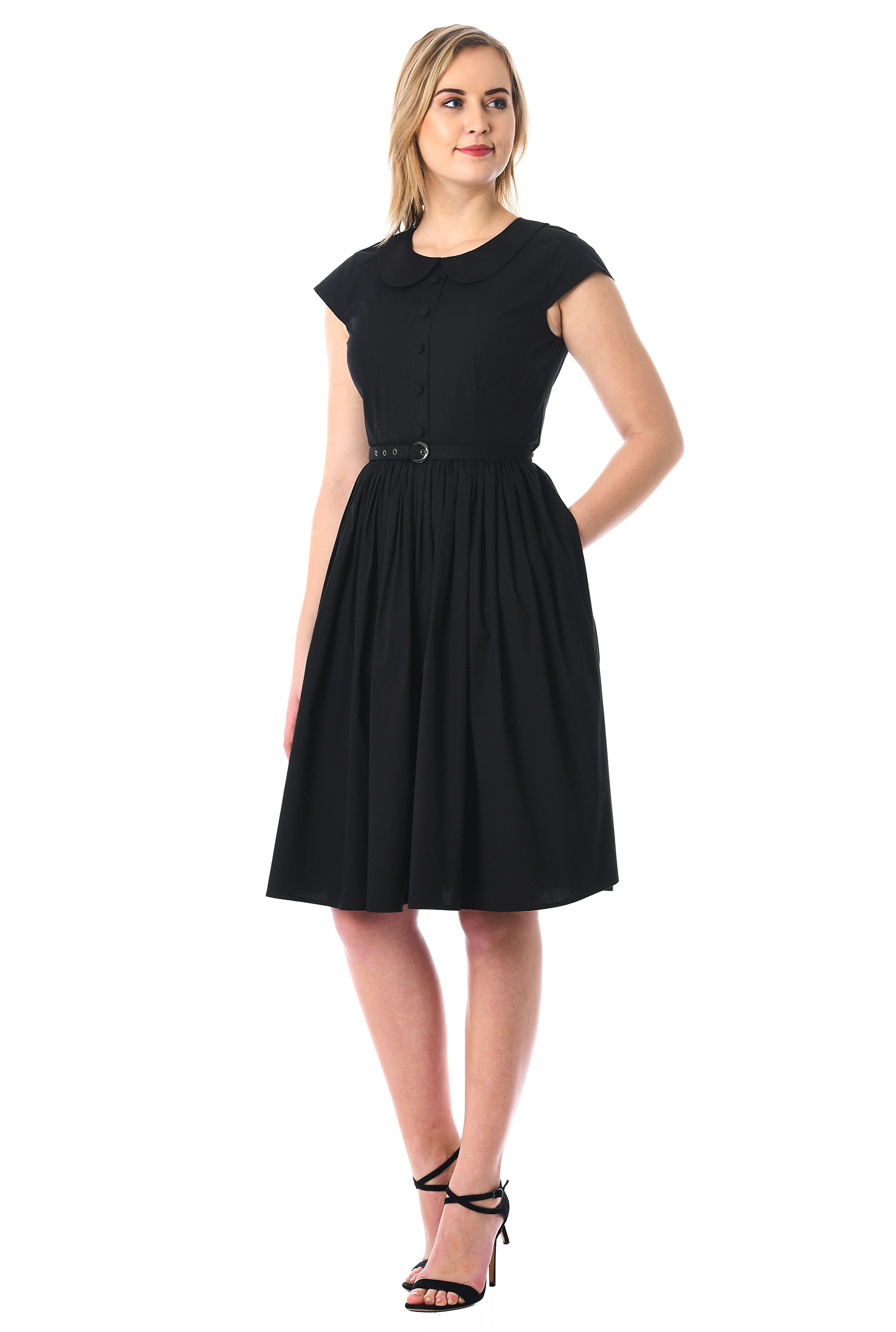 Shop Peter Pan collar poplin belted dress | eShakti