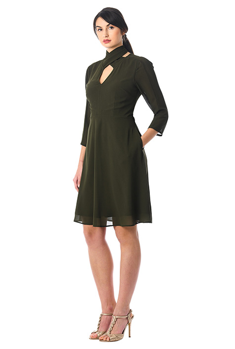 Shop Crossed high neck chiffon dress | eShakti