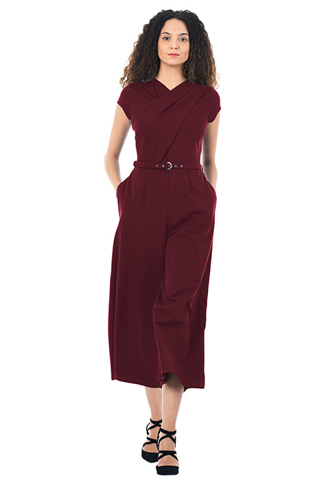 Shop Pleat front cotton jersey knit jumpsuit | eShakti