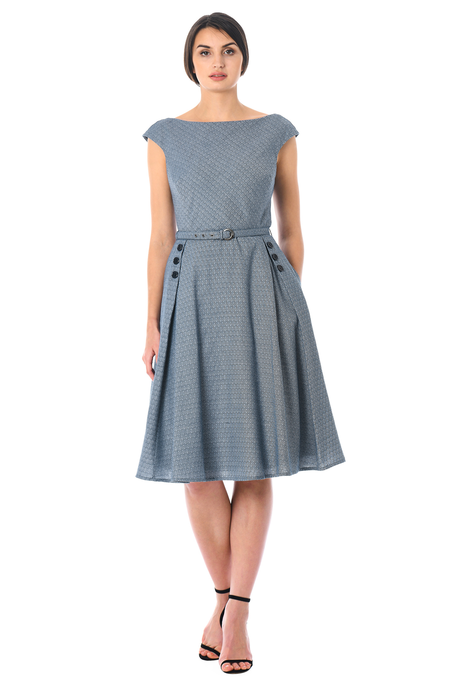 Shop Tile jacquard cotton side-button dress | eShakti