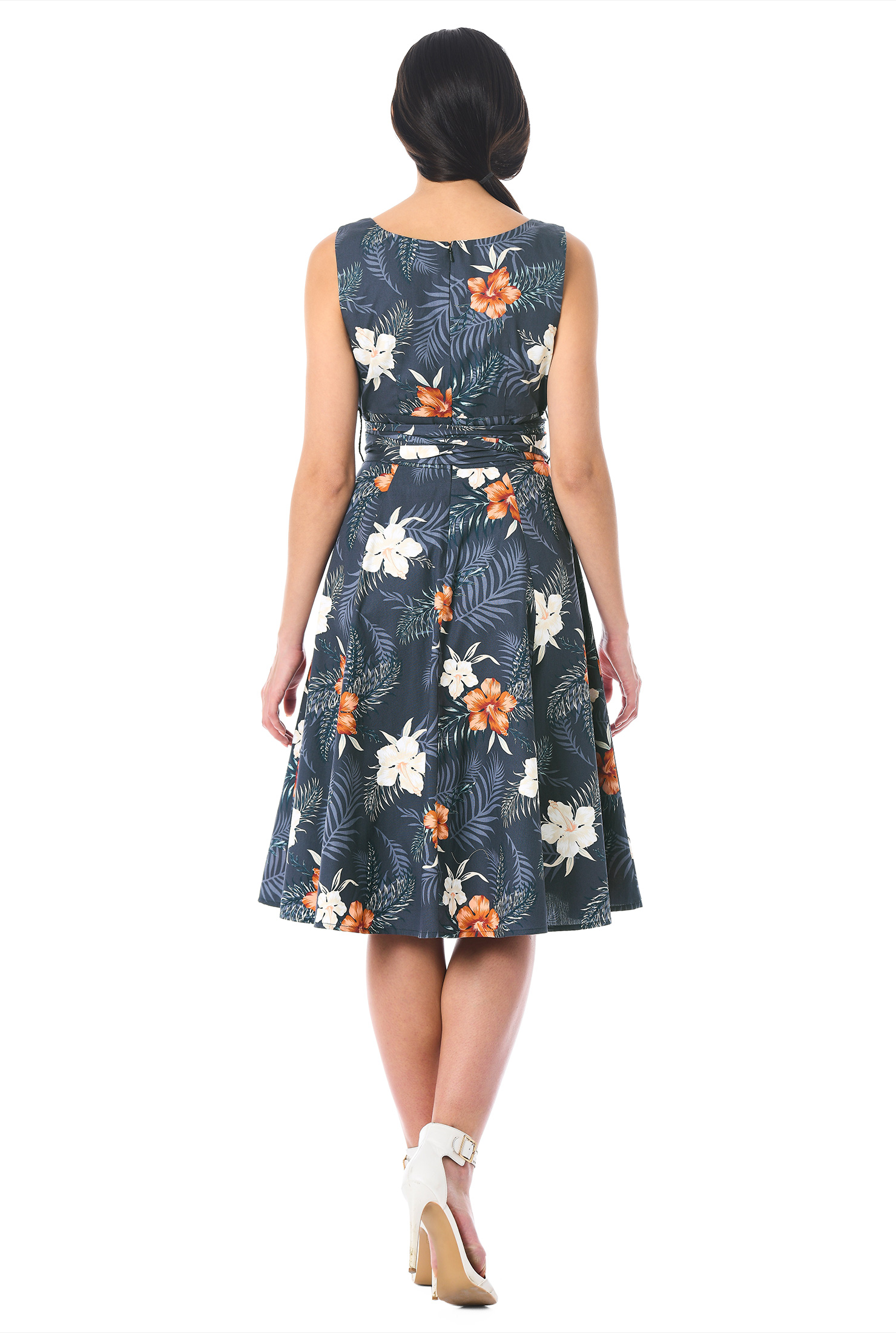 Shop Hibiscus print cotton surplice dress | eShakti