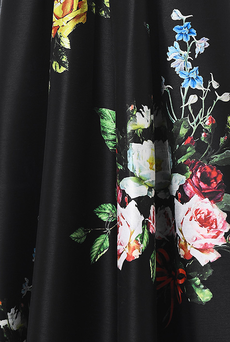 Shop Plunge rose print dupioni dress | eShakti