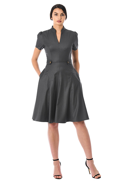 Shop Button tab waist pinstripe dress | eShakti