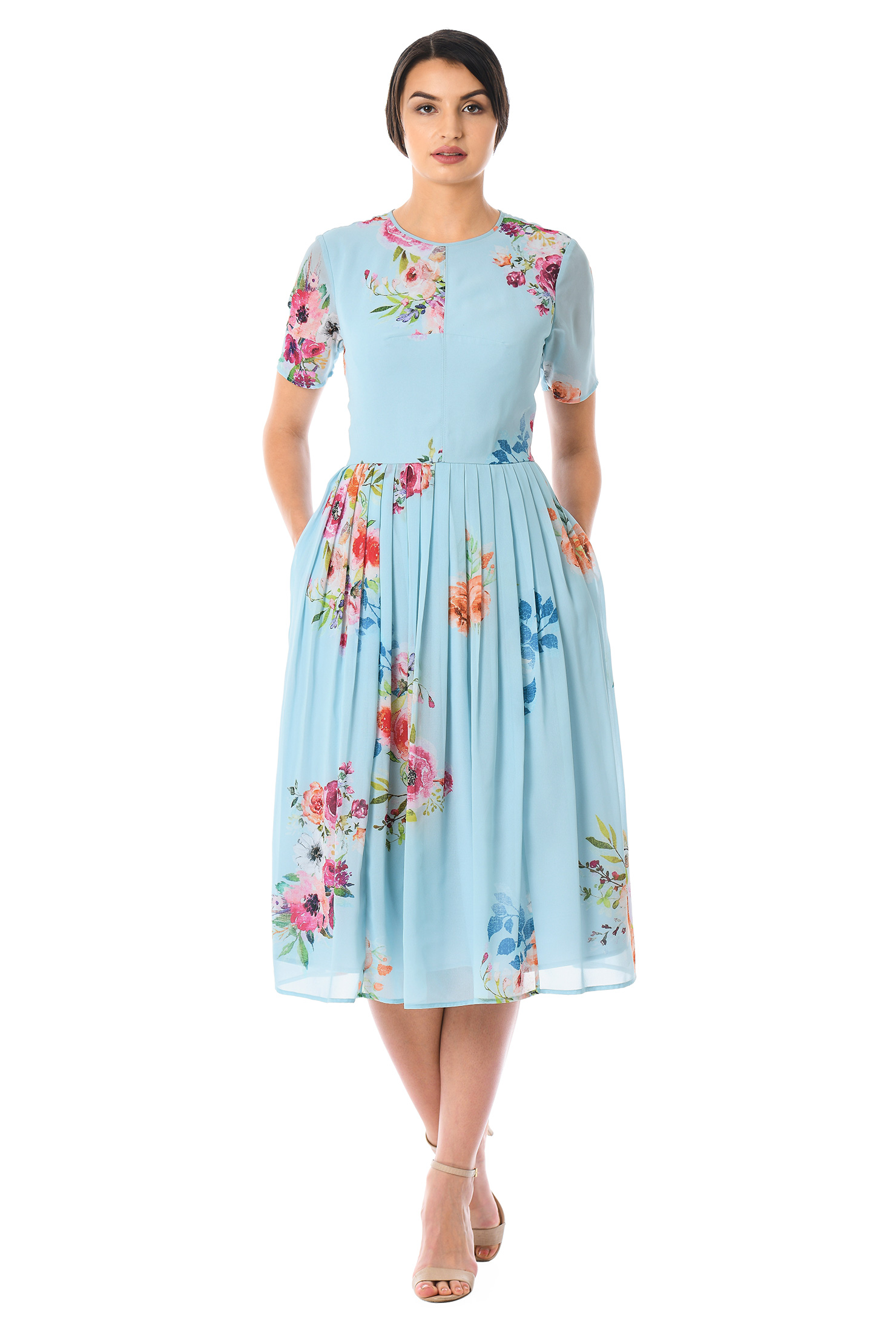 Shop Washed rose print georgette dress | eShakti
