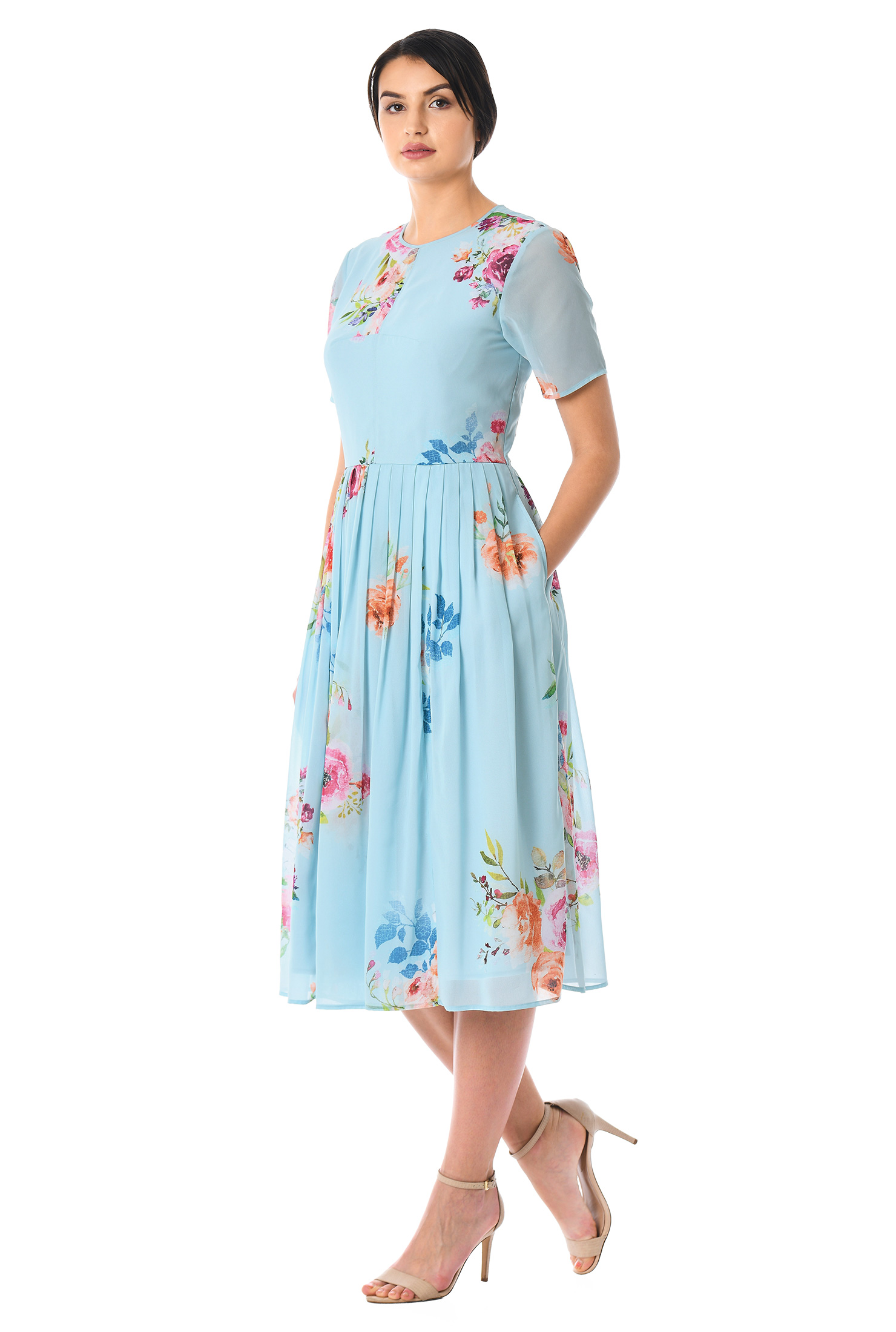 Shop Washed rose print georgette dress | eShakti