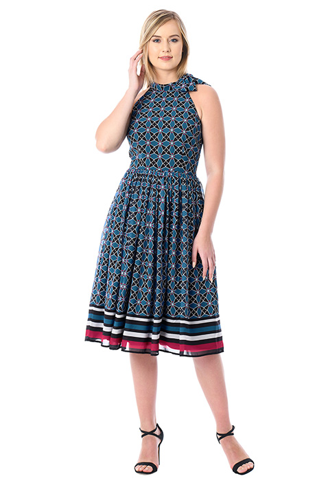 Shop Graphic tile print georgette halterneck dress | eShakti