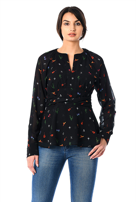 Shop Twist front cinco de mayo print georgette top | eShakti