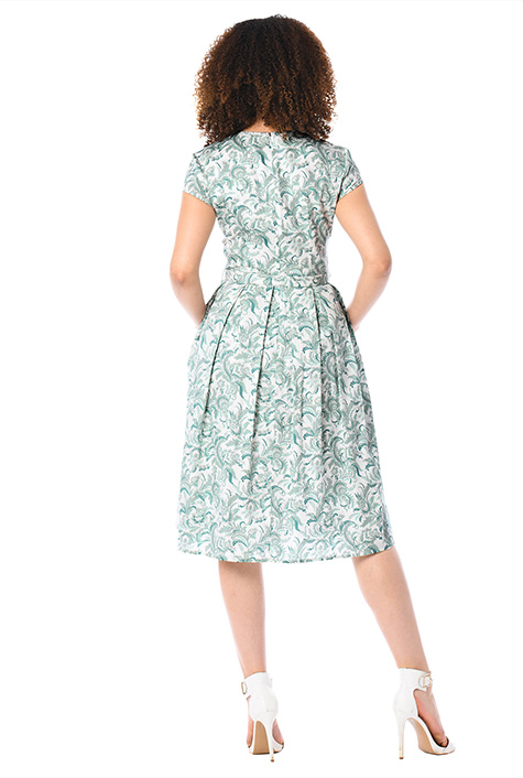 Shop Fern print cotton belted dress | eShakti