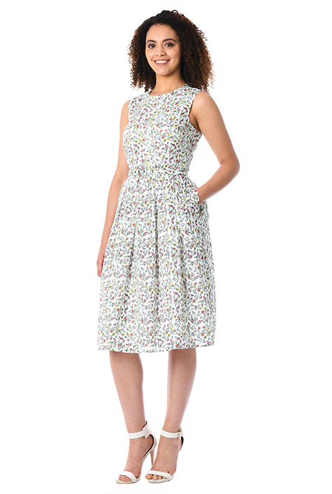 Shop Ditsy floral print voile belted dress | eShakti