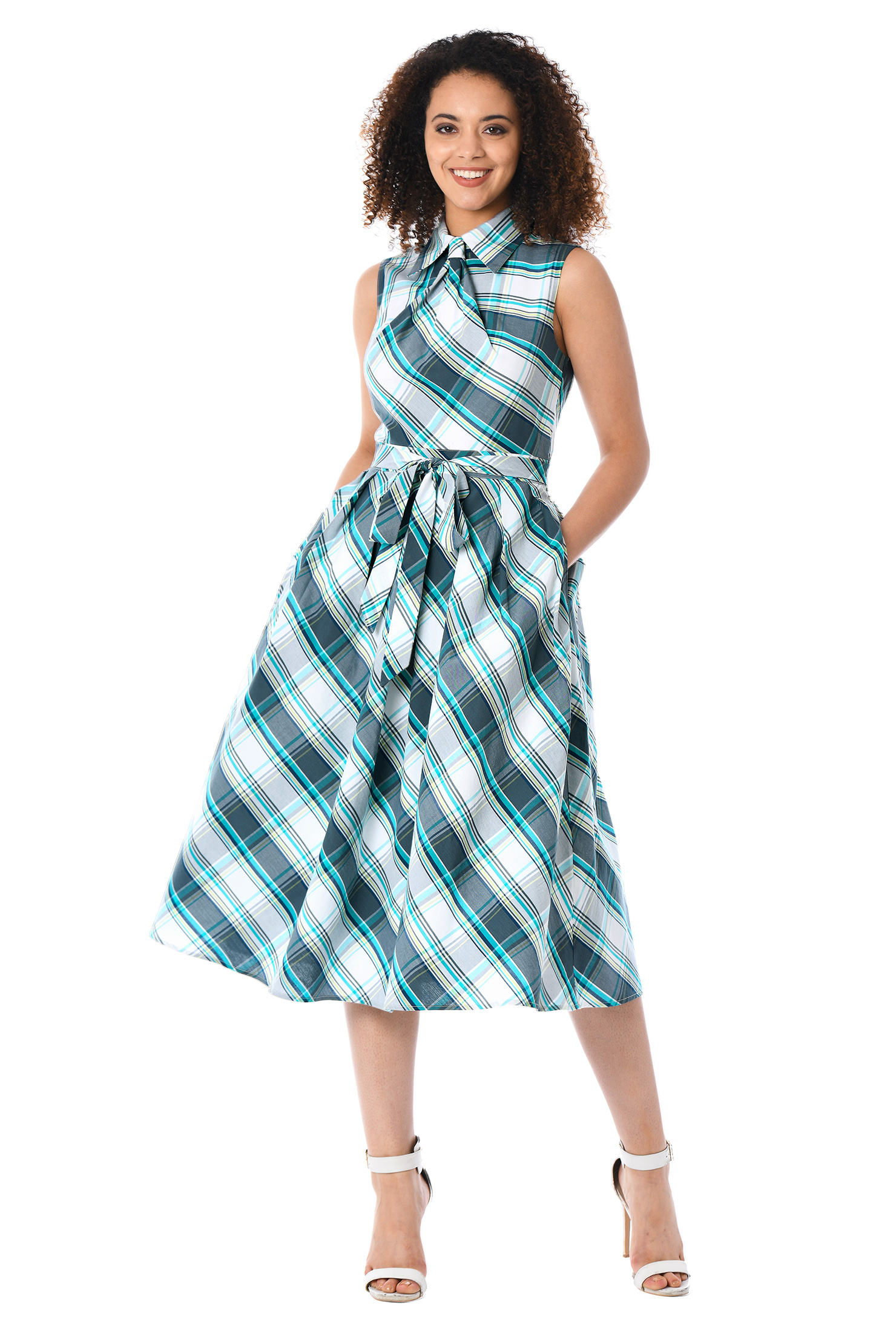 Shop Knot tie neck cotton check dress | eShakti
