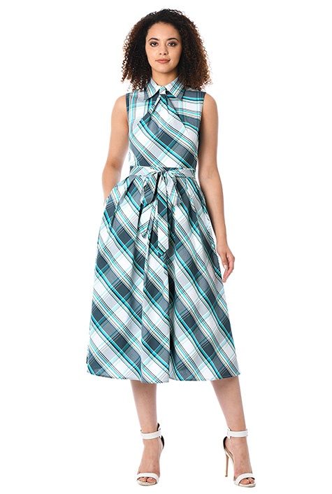 Shop Knot tie neck cotton check dress | eShakti