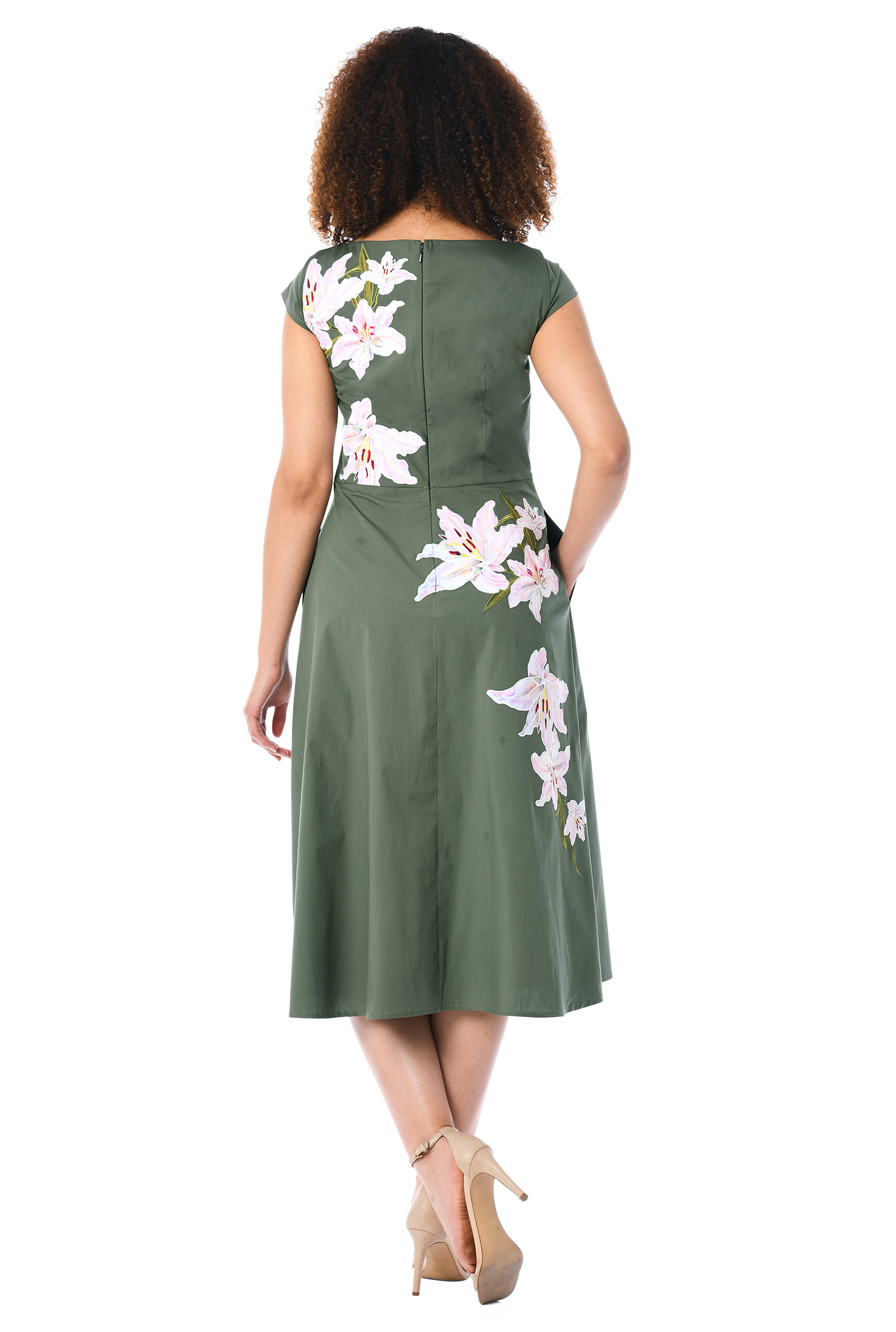 Shop Floral applique cotton poplin dress | eShakti