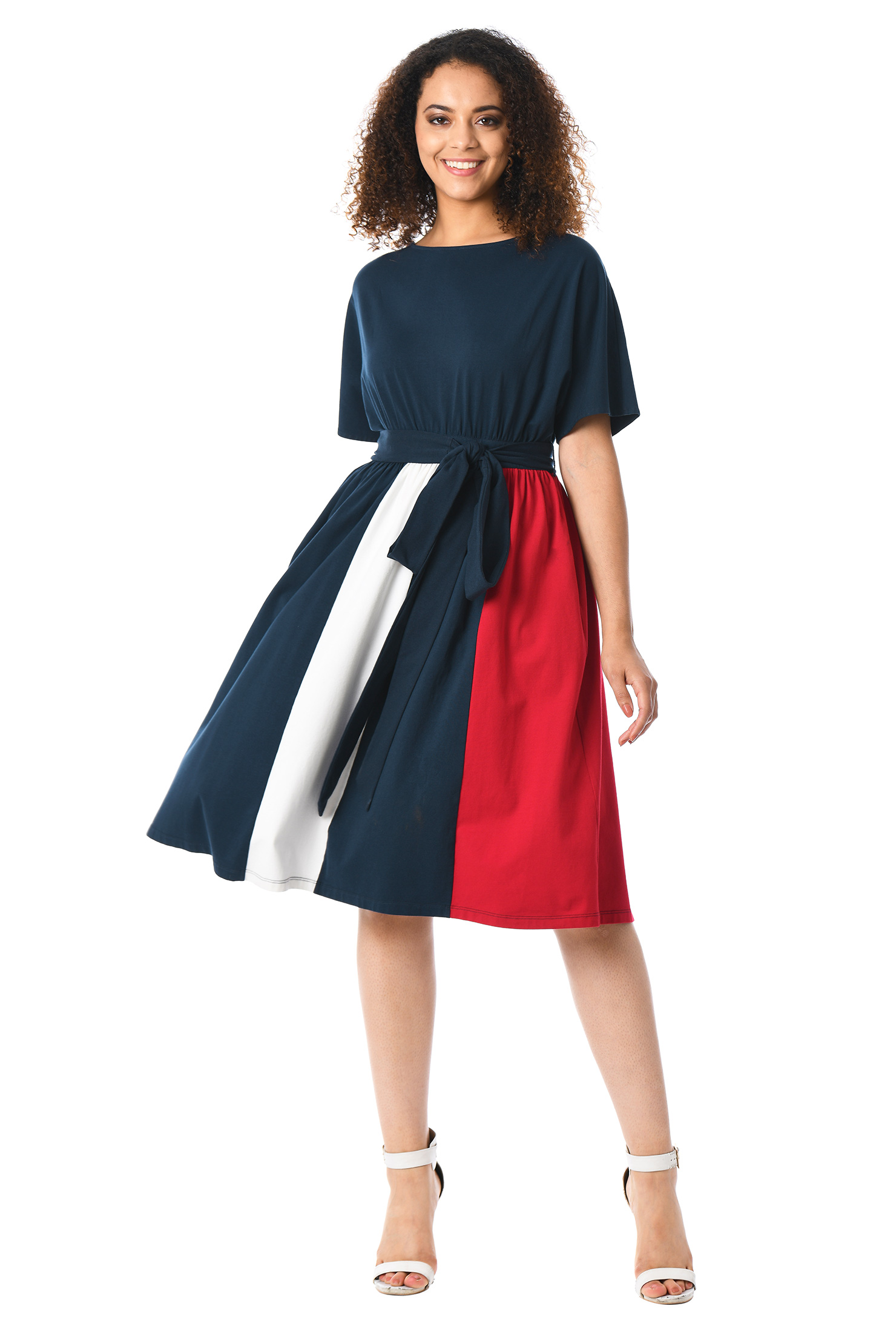 Shop Dolman sleeve cotton knit colorblock dress | eShakti