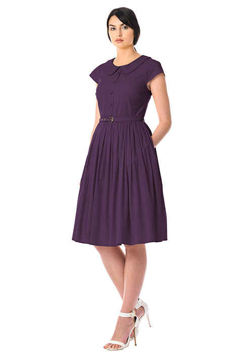 Shop Peter Pan collar poplin belted dress | eShakti