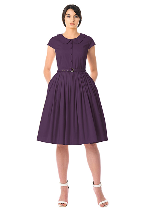 Shop Peter Pan collar poplin belted dress | eShakti