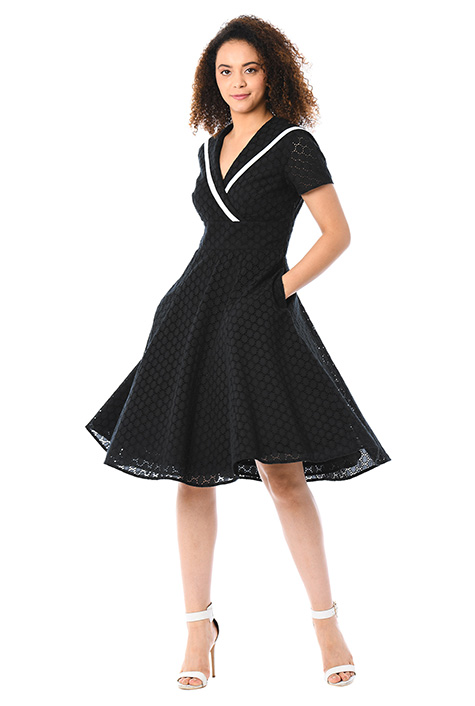 Shop Sailor collar cotton eyelet dress | eShakti