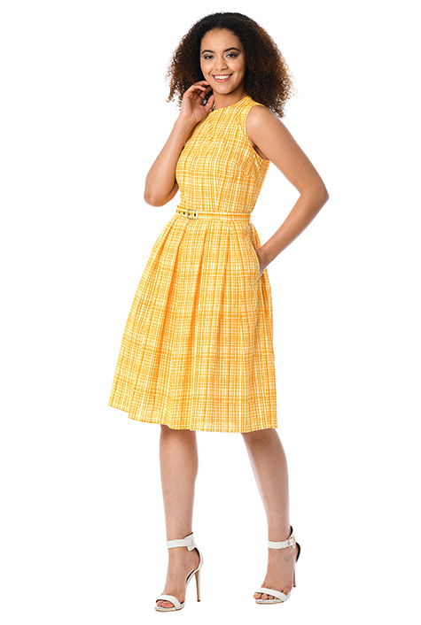 Shop Graphic check print cotton belted dress | eShakti