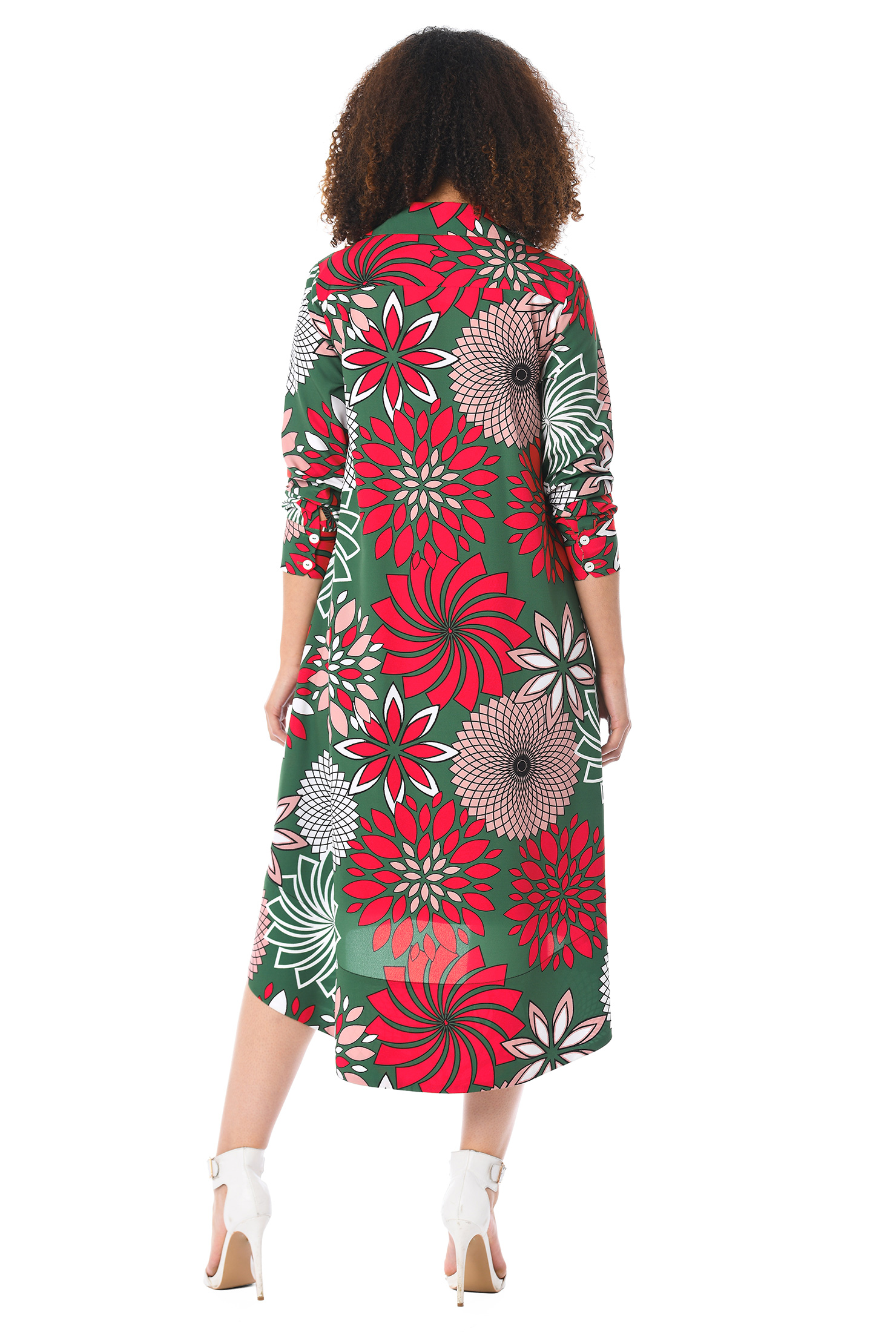 Shop High-low hem graphic floral crepe shirtdress | eShakti