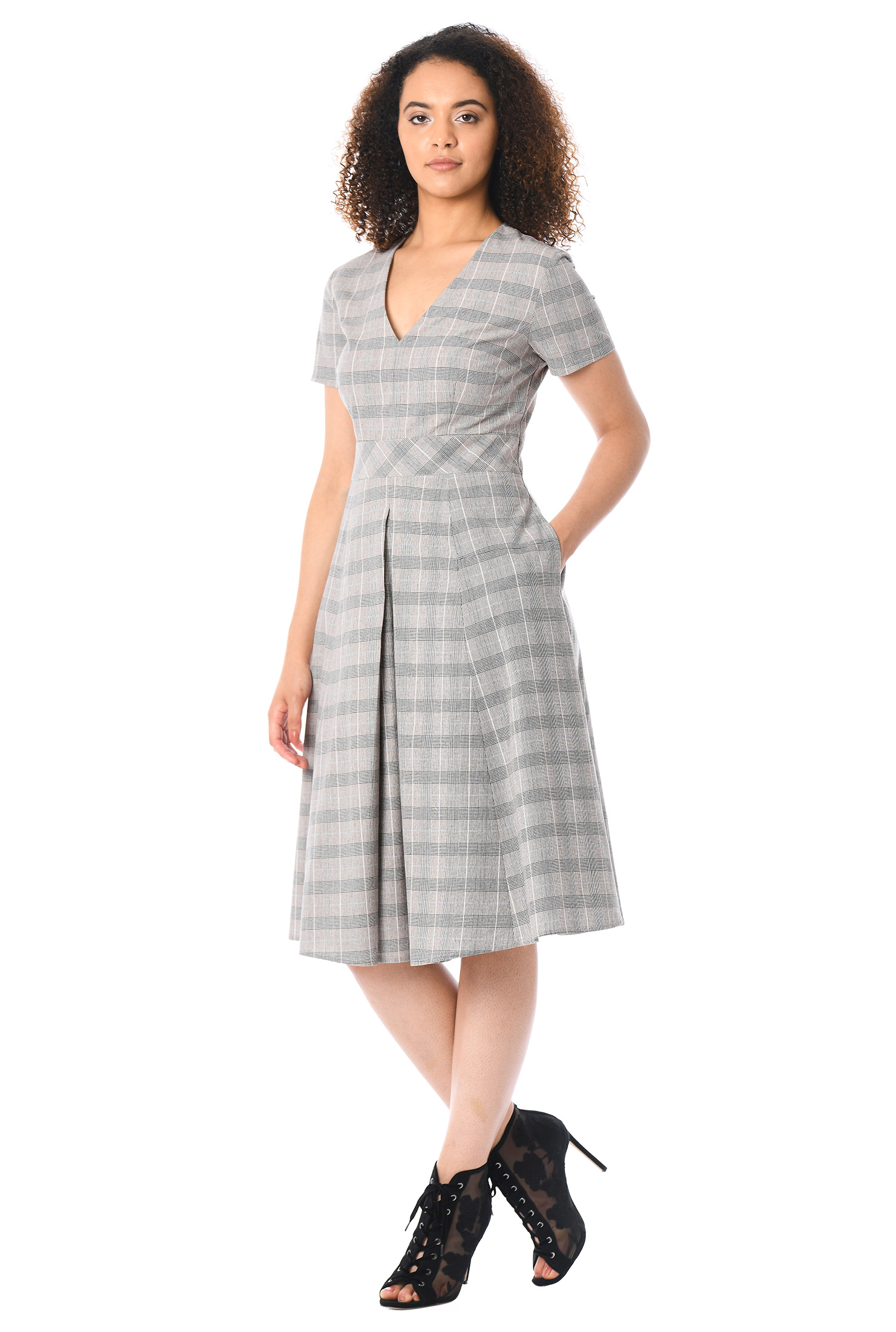 Shop Fine check fit-and-flare dress | eShakti