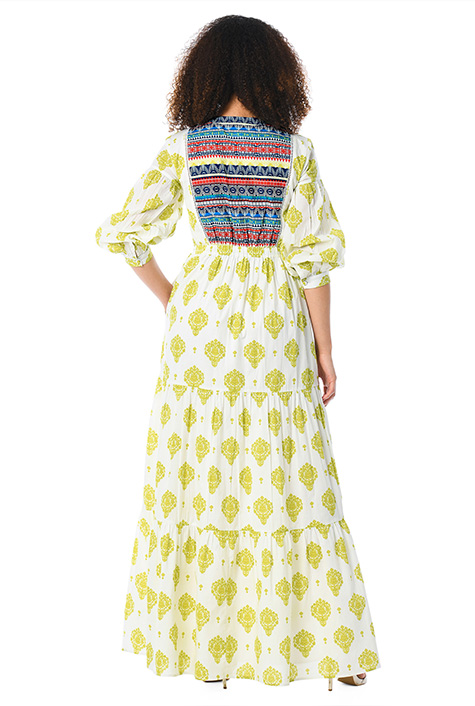 Shop Drawstring waist tiered mixed print maxi dress | eShakti