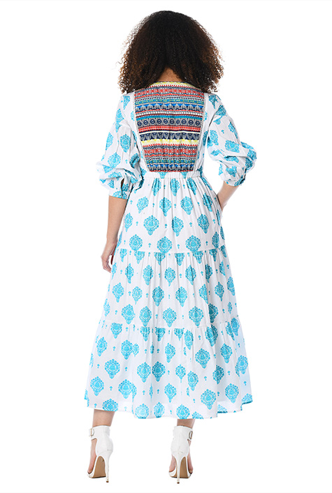 Shop Drawstring waist tiered mixed print maxi dress | eShakti