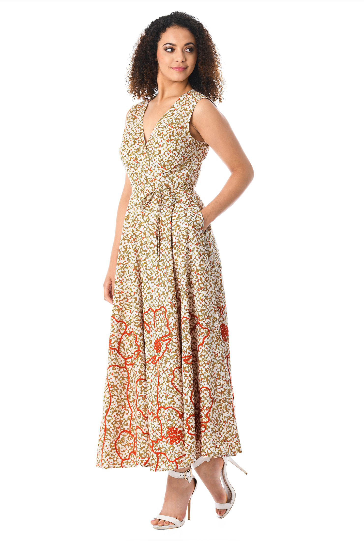 Shop Floral embellished cotton print wrap dress | eShakti