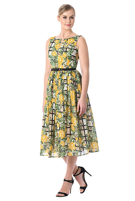 Shop Floral print cotton crinoline underlayer dress | eShakti
