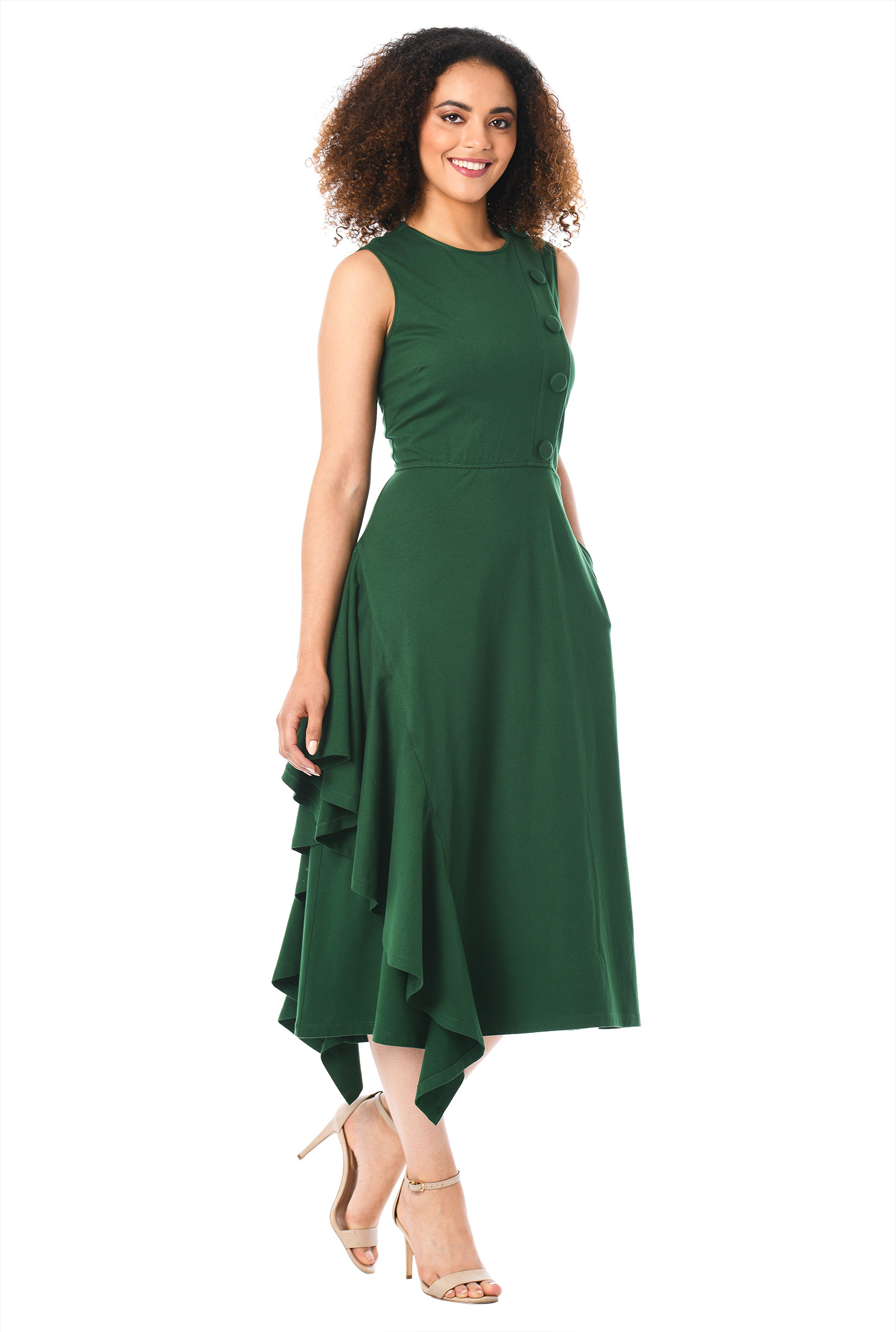 Shop Asymmetric ruffle cotton knit A-line dress | eShakti