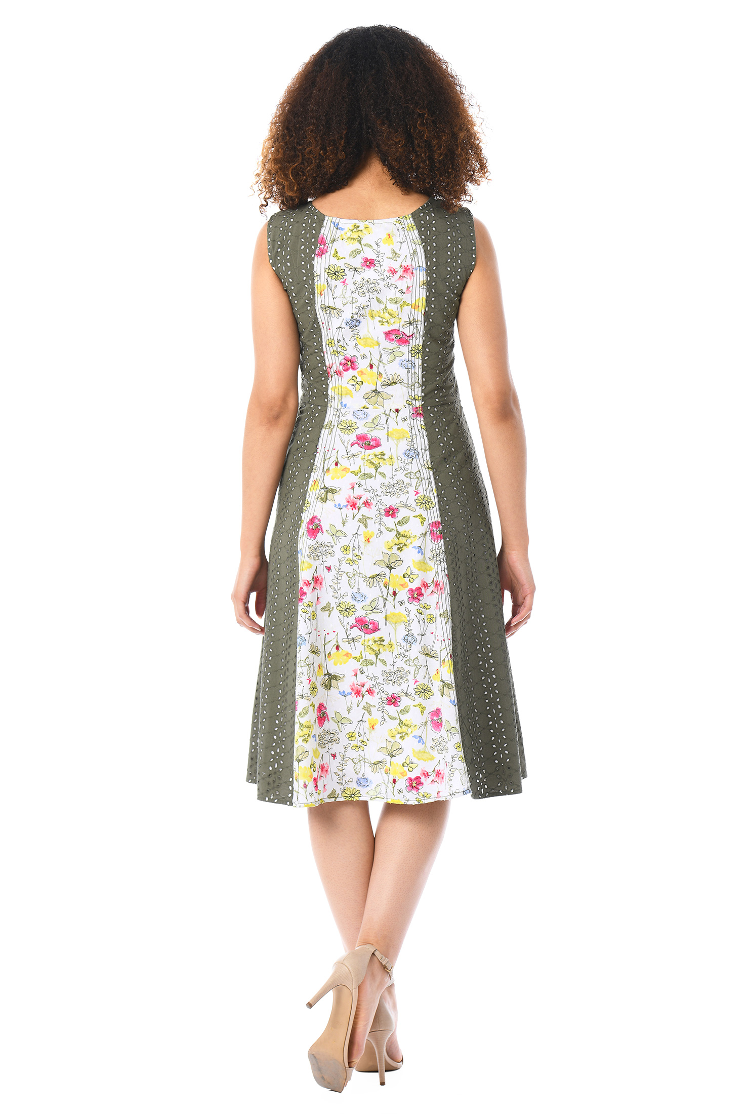 Shop Floral print block cotton eyelet dress | eShakti