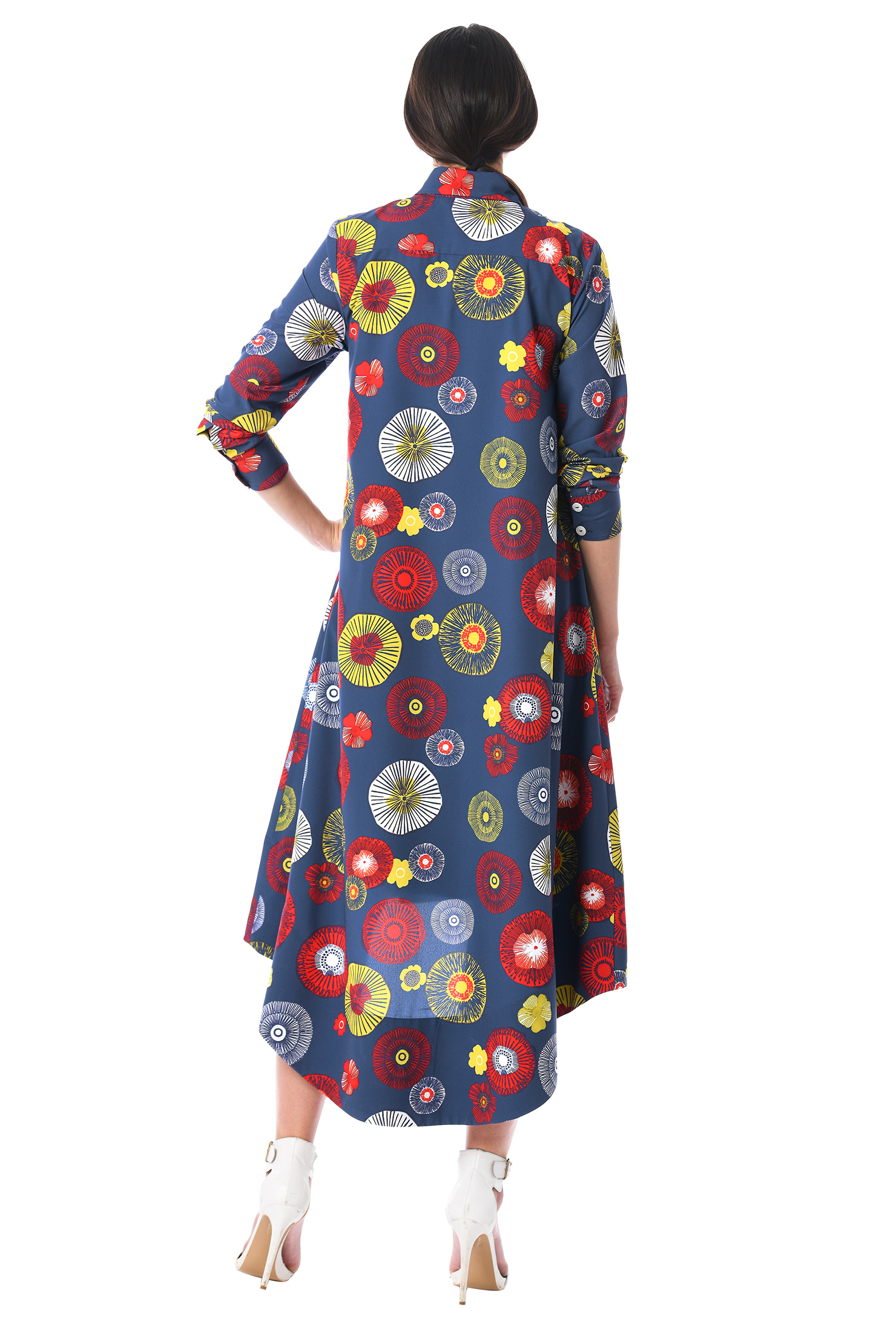Shop High-low hem graphic floral crepe shirtdress | eShakti