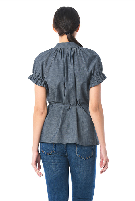 Shop Ruched cotton chambray blouse | eShakti